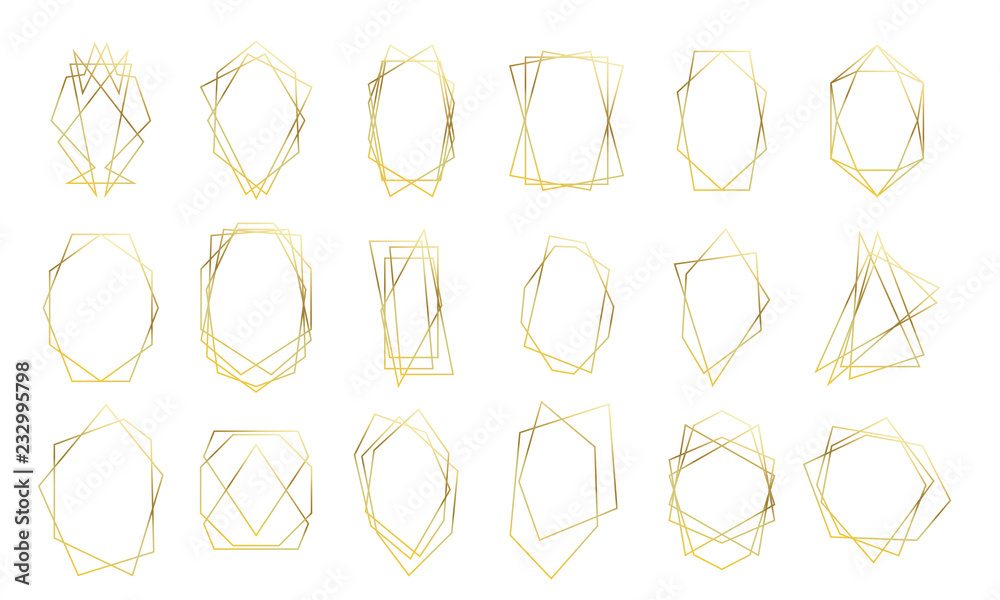 Gold geometric frames, wedding invitation card golden diamond shapes ...