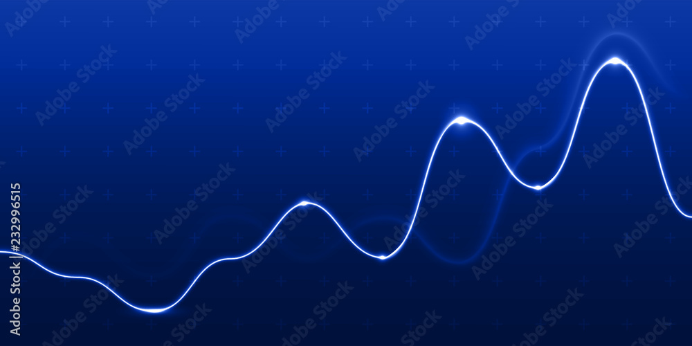 Data analysis graph light chart line on blue background. Vector ...
