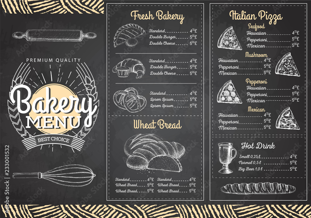 Vintage chalk drawing bakery menu design. Restaurant menu Stock Vector ...
