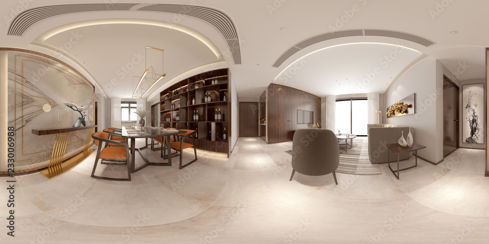 360 degrees house interior view. 3d render. Stock Illustration | Adobe ...