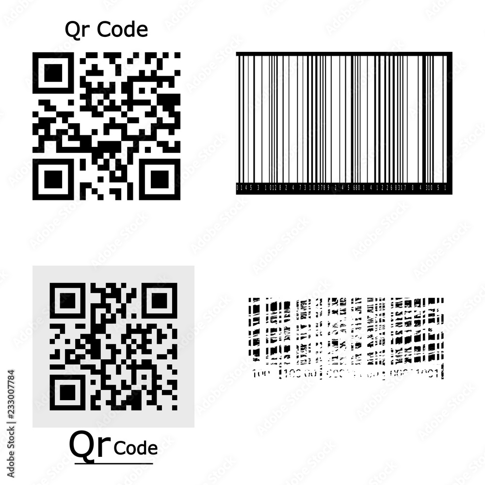 Vetor de Packaging labels, bar and QR codes on white vector stickers ...