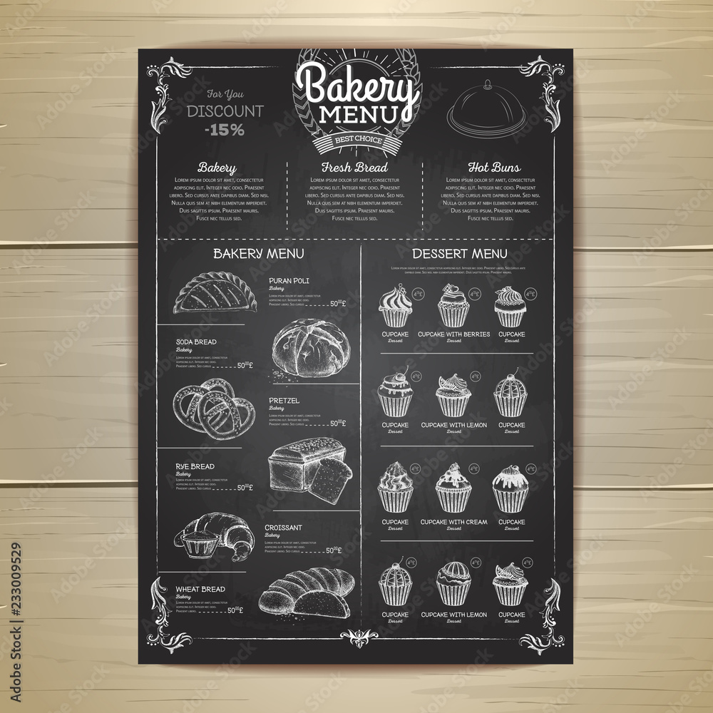 Vintage chalk drawing bakery menu design. Restaurant menu Stock Vector ...