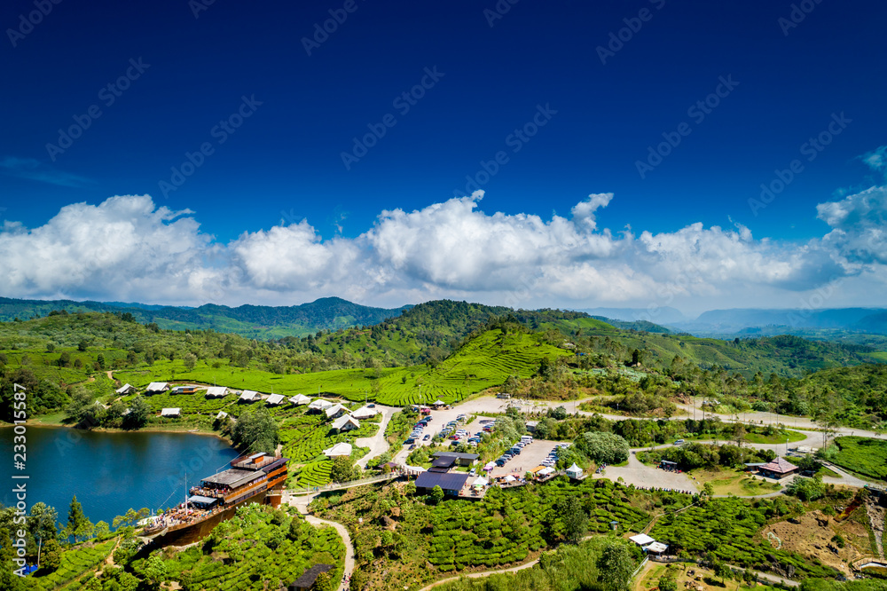 Aerial View of a Pinisi Boat Shaped Restaurant Building in the Edge of ...