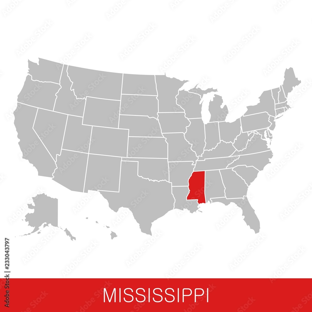 United States of America with the State of Mississippi selected. Map of ...