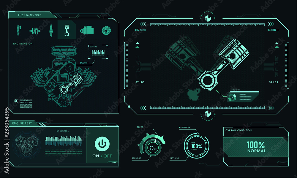Vector inteface, UI engine with pistons, mechanics crankshaft Stock ...