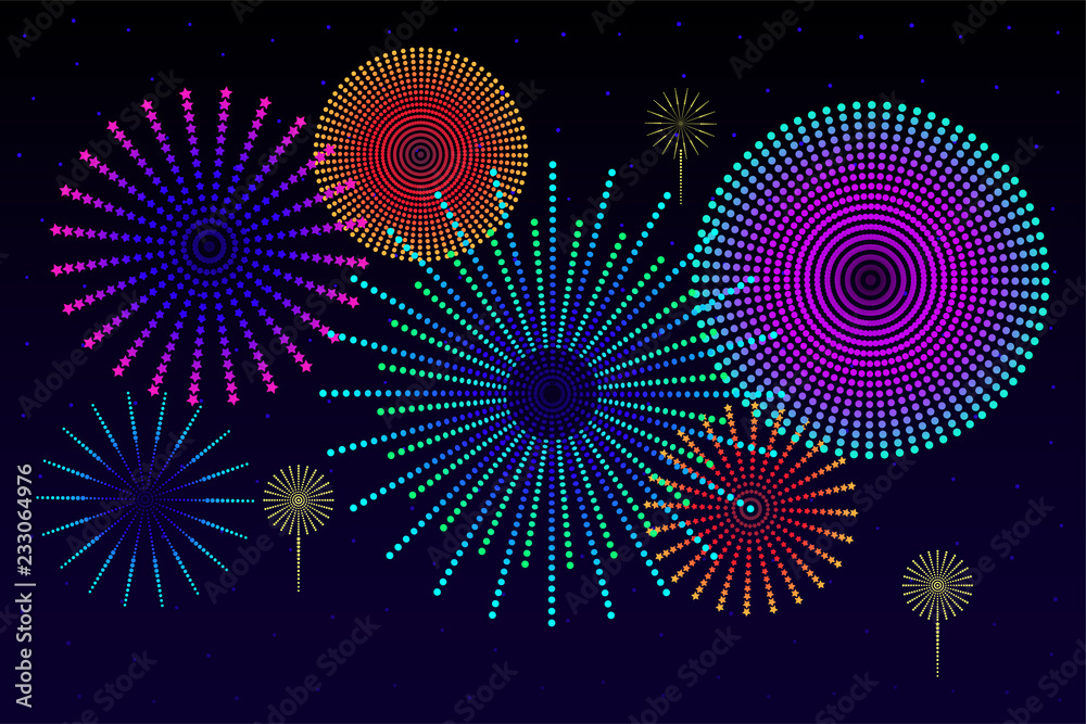 Fireworks composition Vector illustration in flat design Bright ...