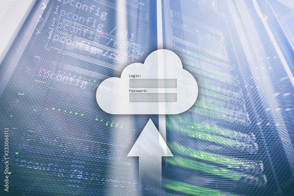 Cloud storage, data access, login and password request window on server ...