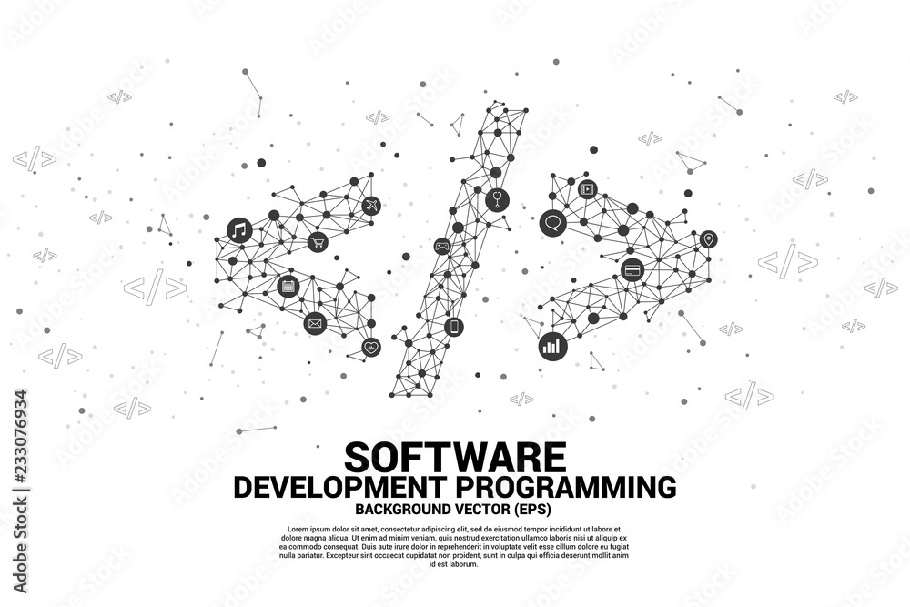 Vector Polygon Software Development Programming Tag With Dot Connect Line And Functional Utility