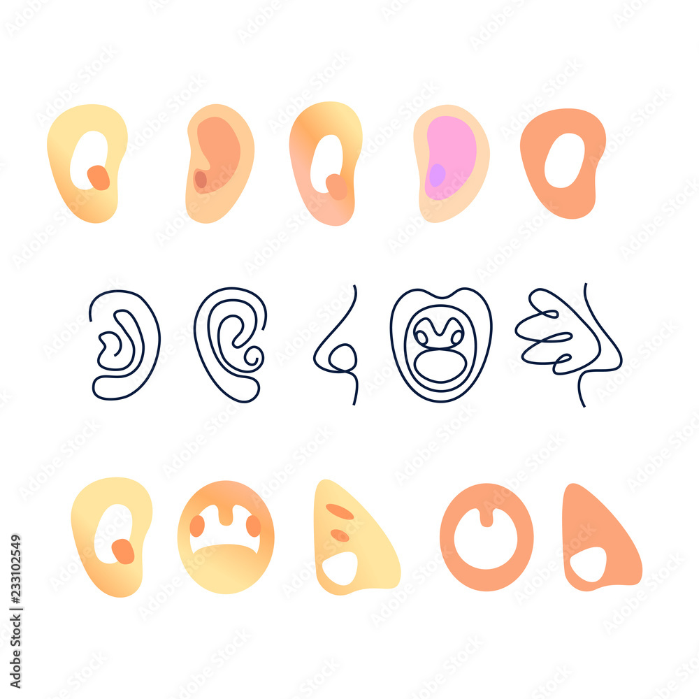 Freehand drawn abstract template sign, badge, logo linear ear, nose ...