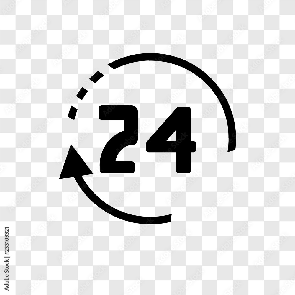 24 hours vector icon isolated on transparent background, 24 hours ...