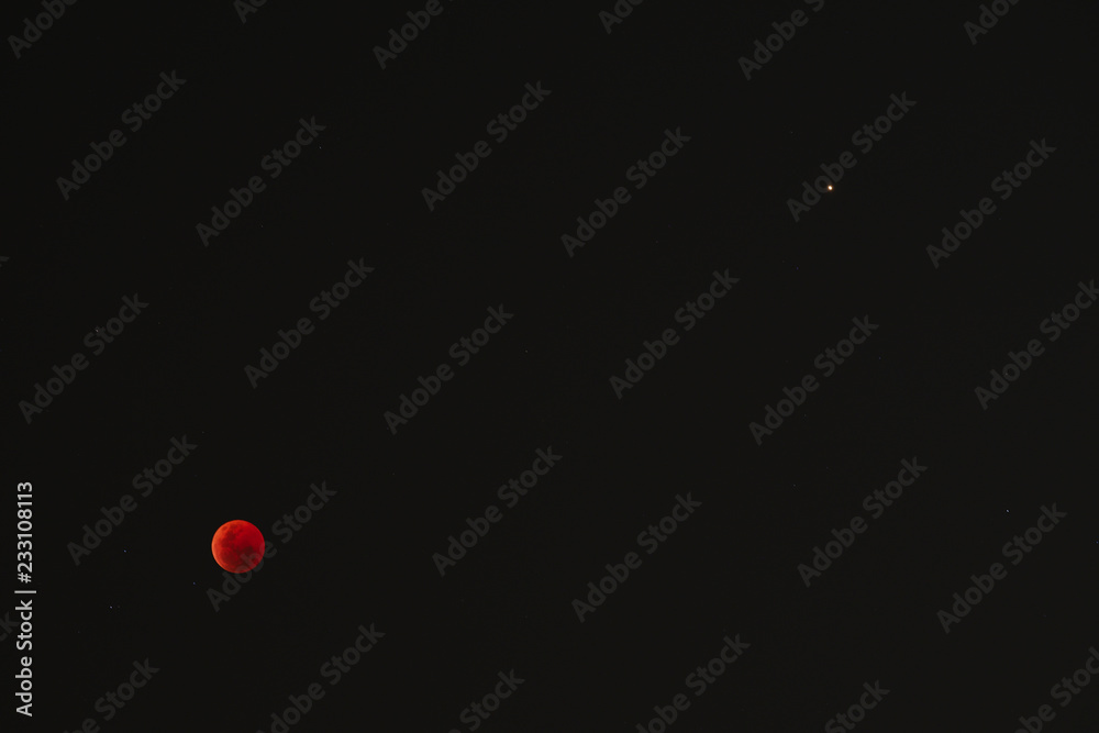 Blood moon and Mars during total lunar eclipse, as viewed from Marginal ...