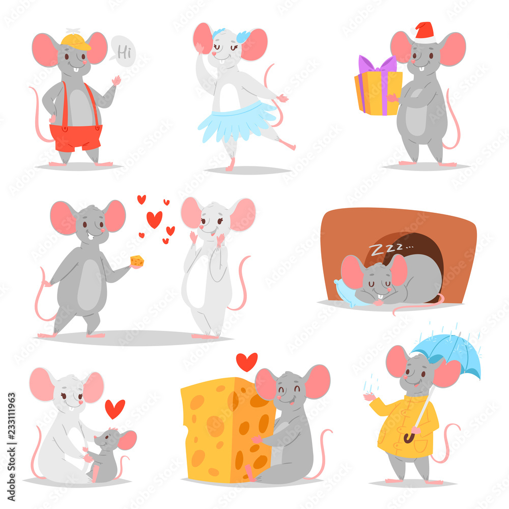 Cartoon mouse vector mousy animal character rodent and funny rat with ...