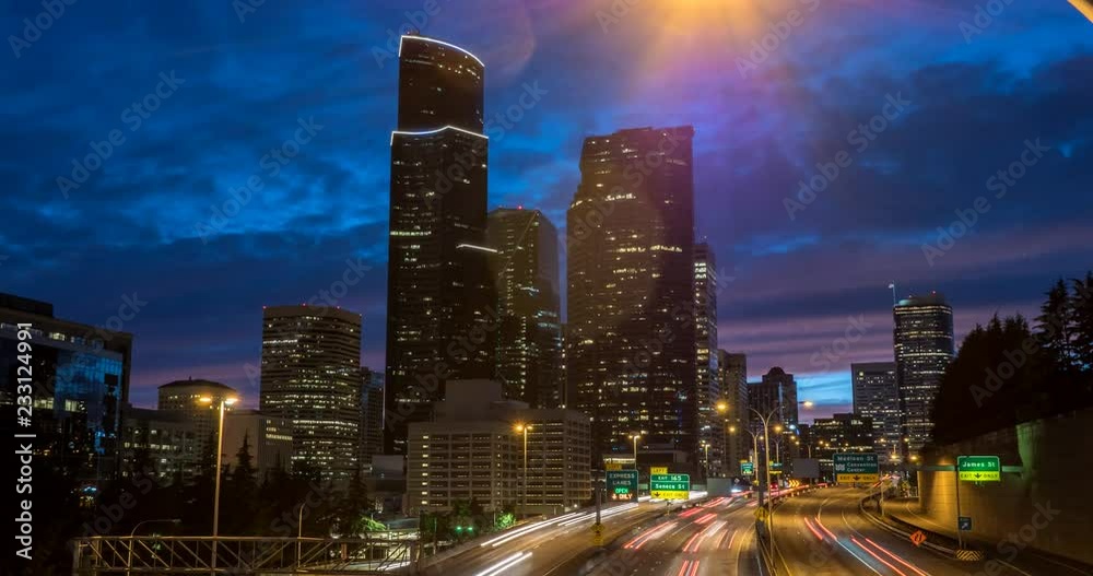 Epic day to night Hyperlapse of Seattle Skyline at sunset Stock Video ...