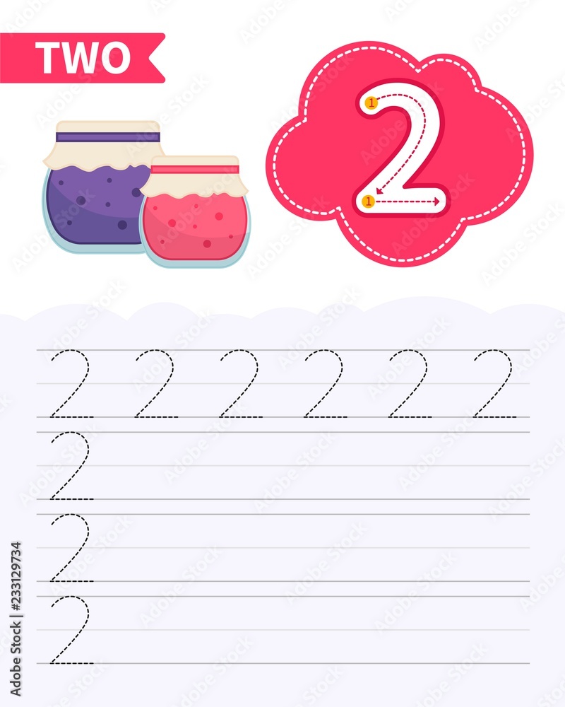 Kids learning material. Card for learning numbers. Number 2. Stock ...