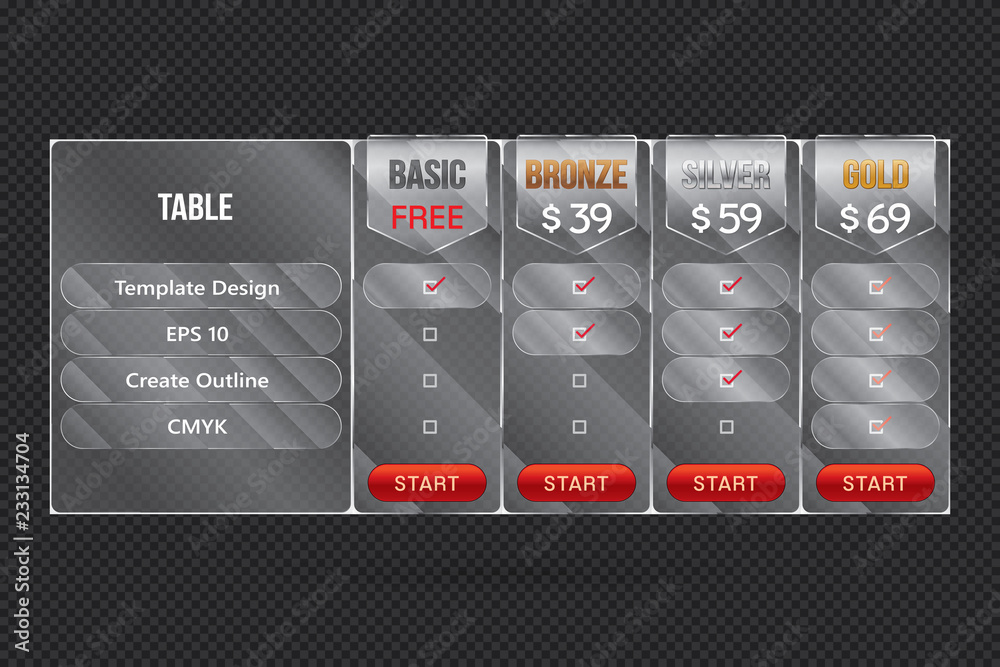 Vector of pricing table design template transparent background for ...