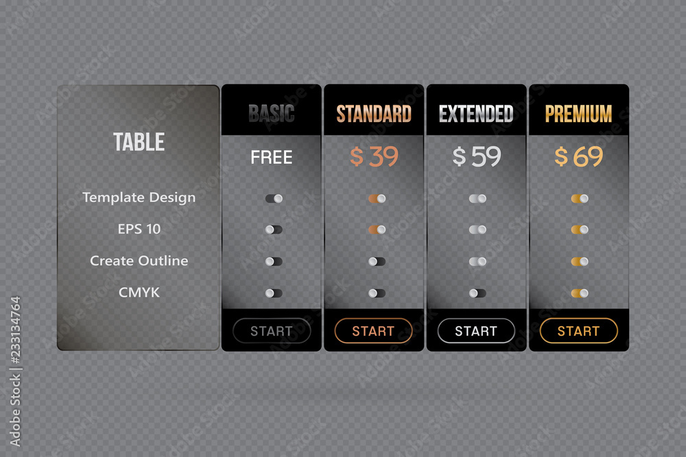 Vector of pricing table design template transparent background for ...