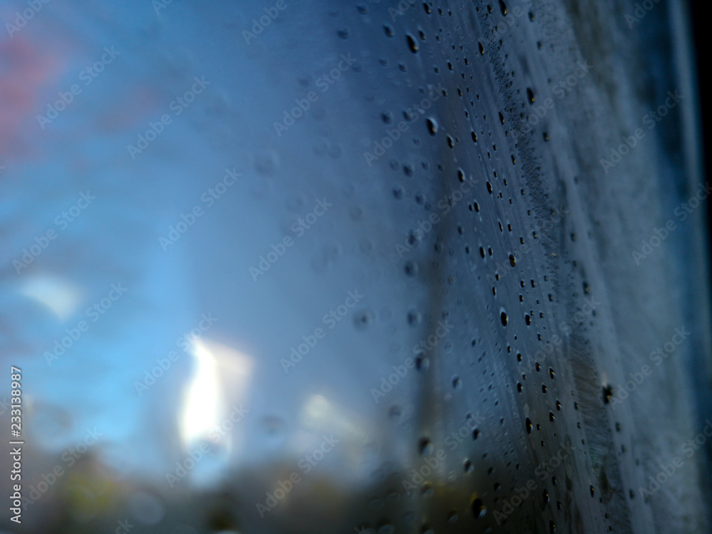 Water droplets on the windshield Water drop The exterior sees the ...