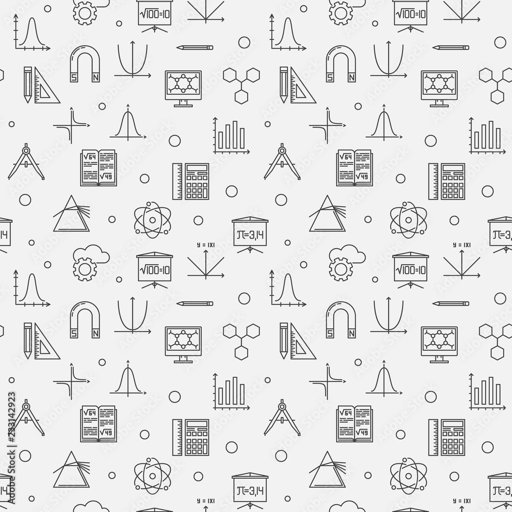 STEM education vector minimal outline seamless pattern or background ...