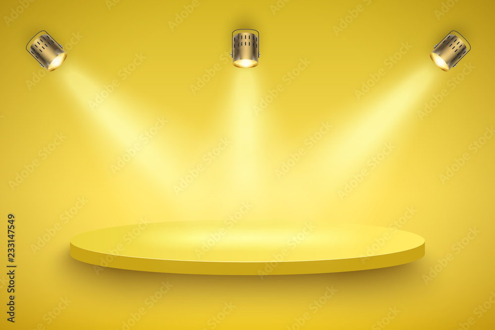 Light box with yellow presentation circle platform on light backdrop ...