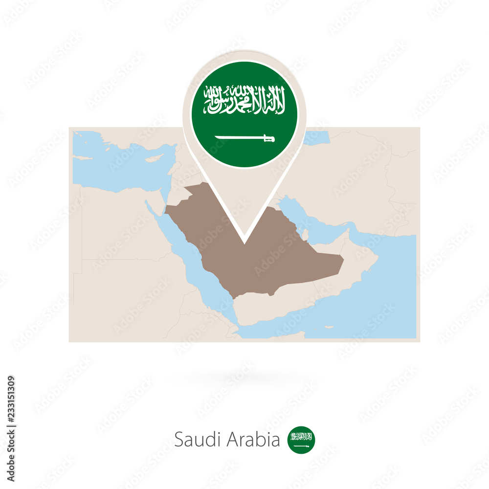 Rectangular map of Saudi Arabia with pin icon of Saudi Arabia Stock ...
