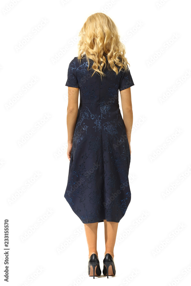 young caucasian business woman executive posing in formal midi black ...