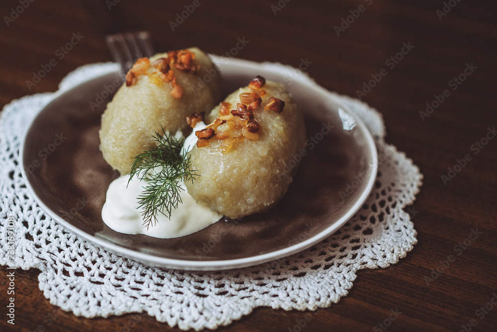 Traditional Lithuanian dish of stuffed potato dumplings Stock Photo ...