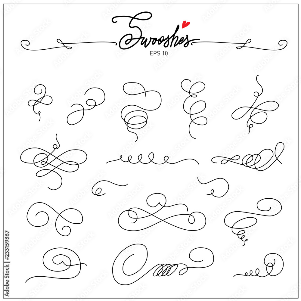 Beautiful artistic set of ink swooshes. Hand drawn decorative ...