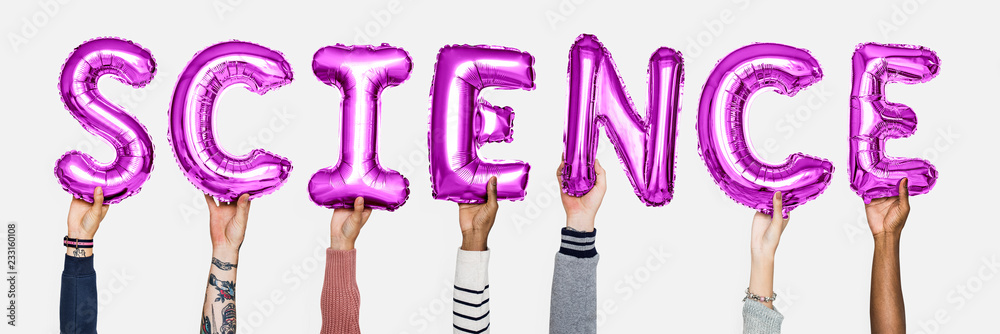Hands holding science word in balloon letters Stock Photo | Adobe Stock