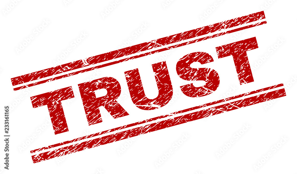 TRUST seal print with corroded texture. Red vector rubber print of ...