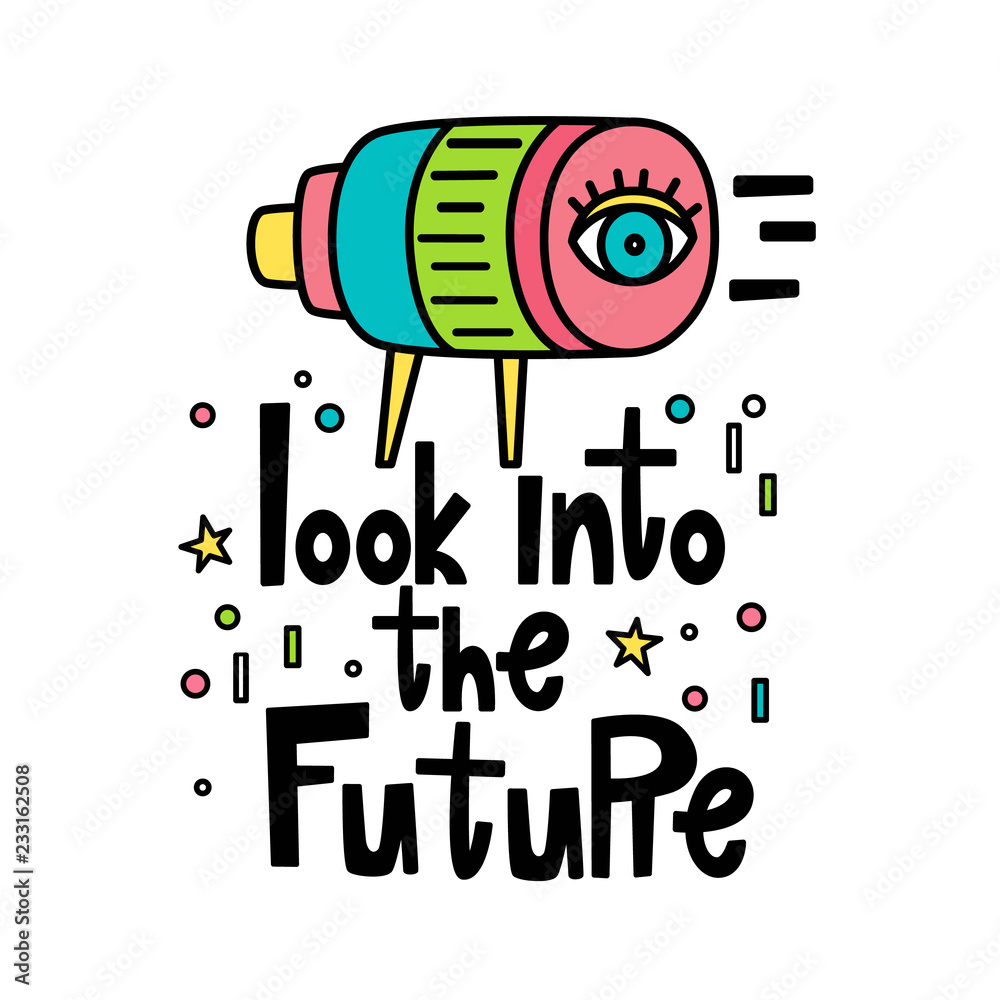 Look into the future. Vector illustration in hand-drawn style ...