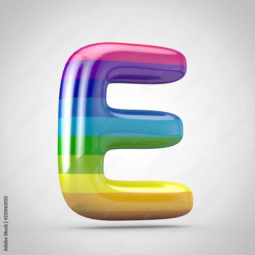Rainbow Letter E uppercase isolated on white background. Stock ...
