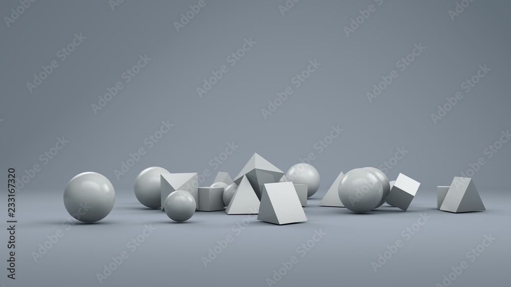abstract 3d geometry in a bright white room. 3d rendering. minimal ...