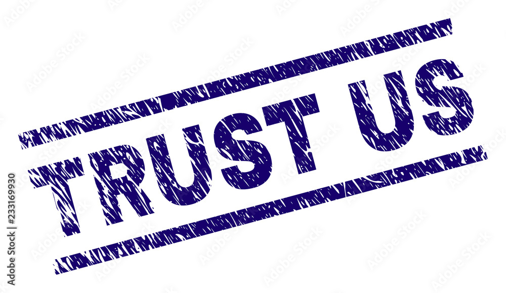 TRUST US seal print with distress style. Blue vector rubber print of ...