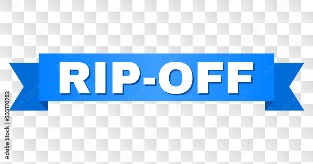 RIP-OFF text on a ribbon. Designed with white caption and blue stripe ...