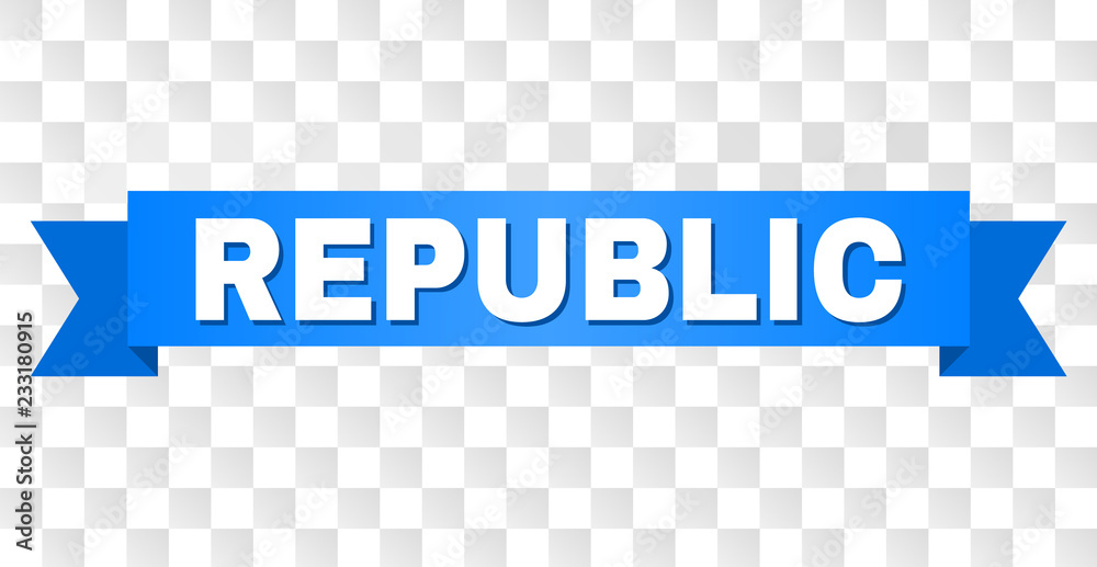 REPUBLIC text on a ribbon. Designed with white title and blue tape ...