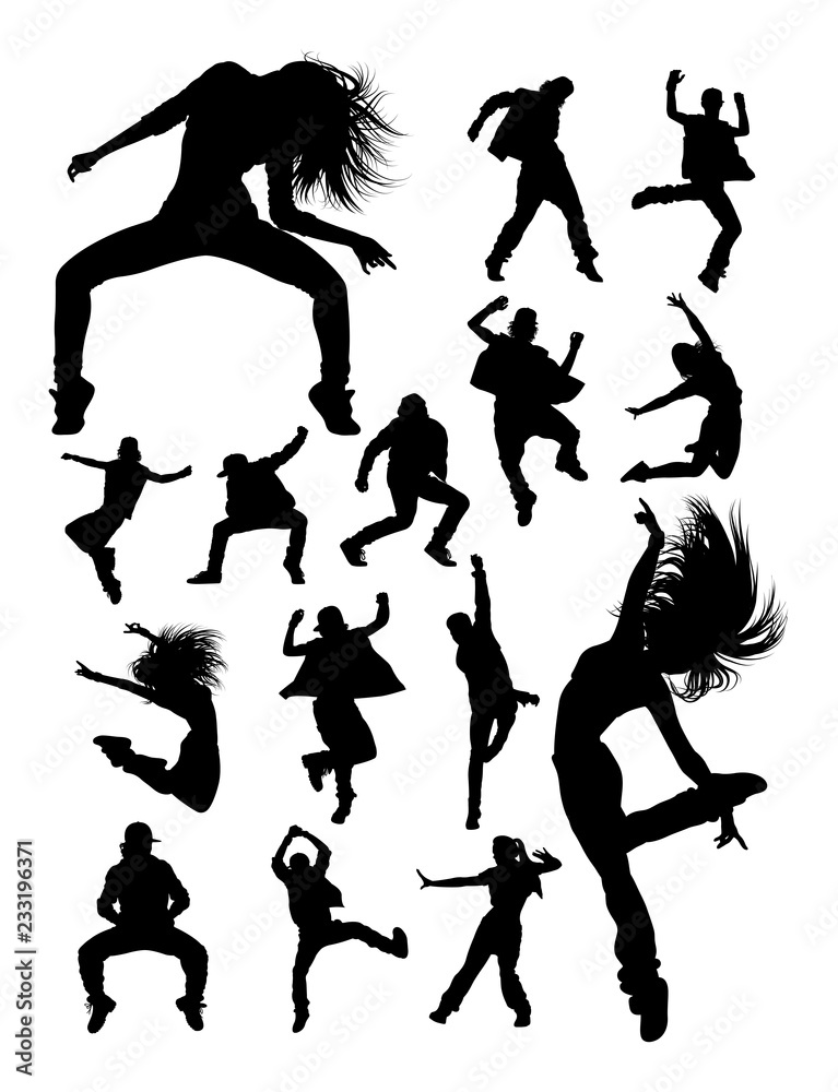 Hip hop modern dance dancer silhouettes. Good use for symbol, logo, web ...