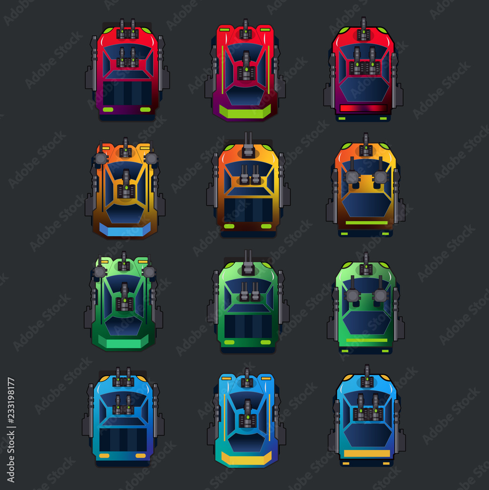 Vecteur Stock 2D Top down Car game asset, battle car for shooting game ...