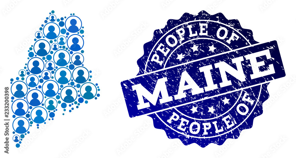 Vetor do Stock: People combination of blue population map of Maine ...