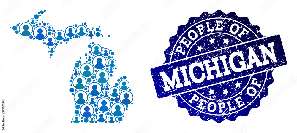 People combination of blue population map of Michigan State and rubber ...