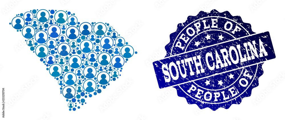 People collage of blue population map of South Carolina State and ...