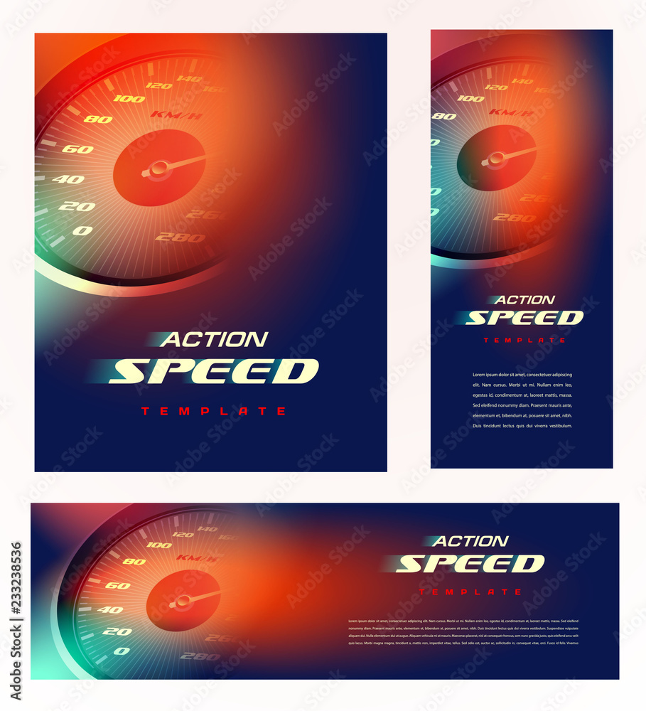 Speedometer cover design. Car speed action theme. Set flyer, banner ...
