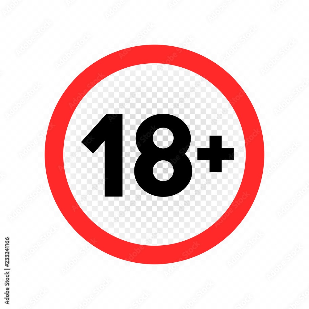 Adults only sign symbol icon on white transparent background. Under ...