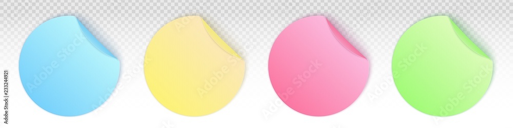 Creative vector illustration of round adhesive stickers with curved ...