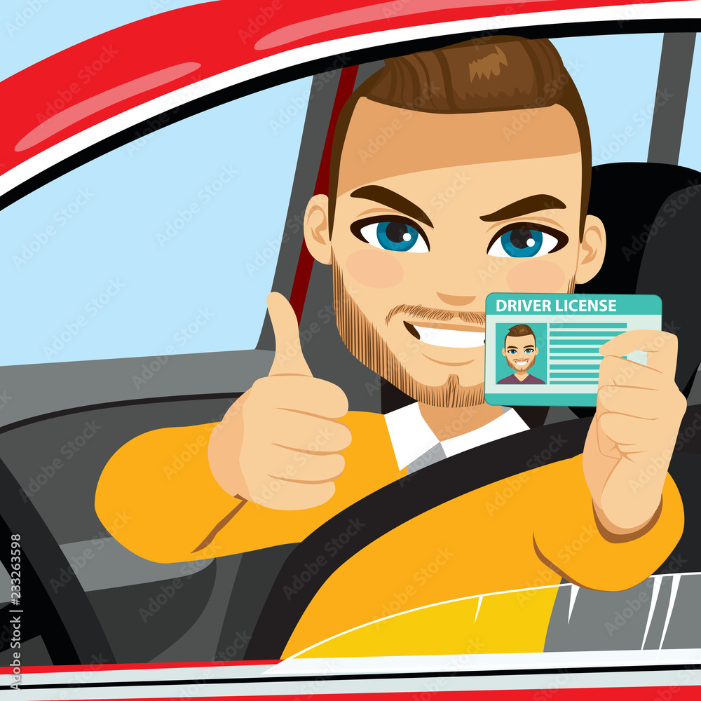 Attractive young man happy smiling showing his new driver license and ...