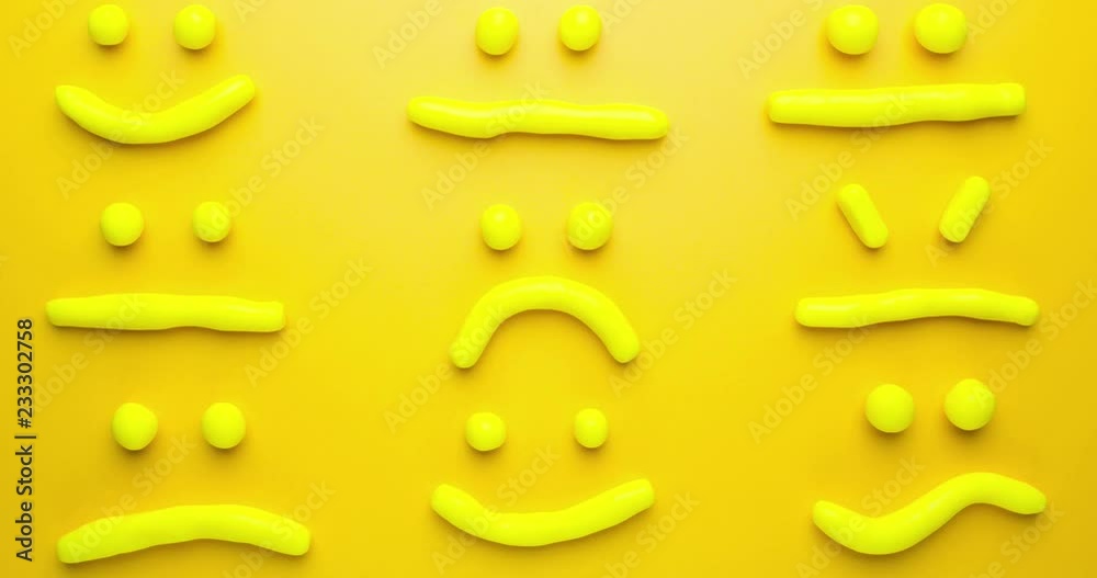 4K stop motion animation of a smiley faces made out of modelling clay ...
