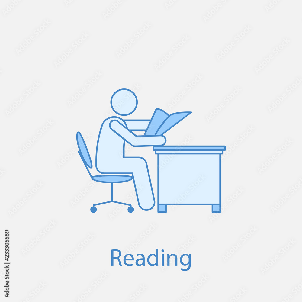 worker is reading 2 colored line icon. Simple colored element ...