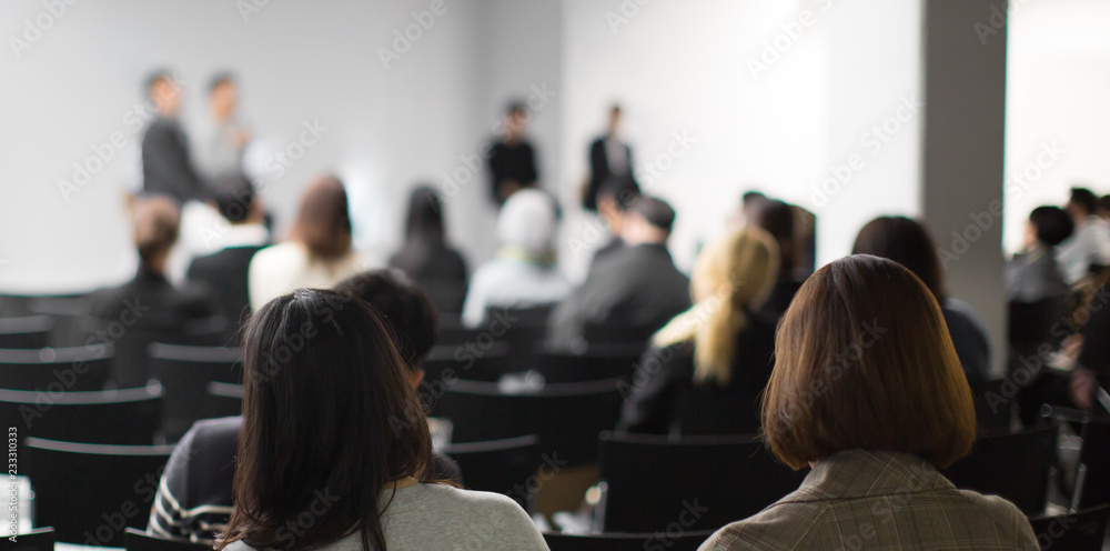 Panel Speakers on Stage during Discussion. Conference Lecture Hall ...