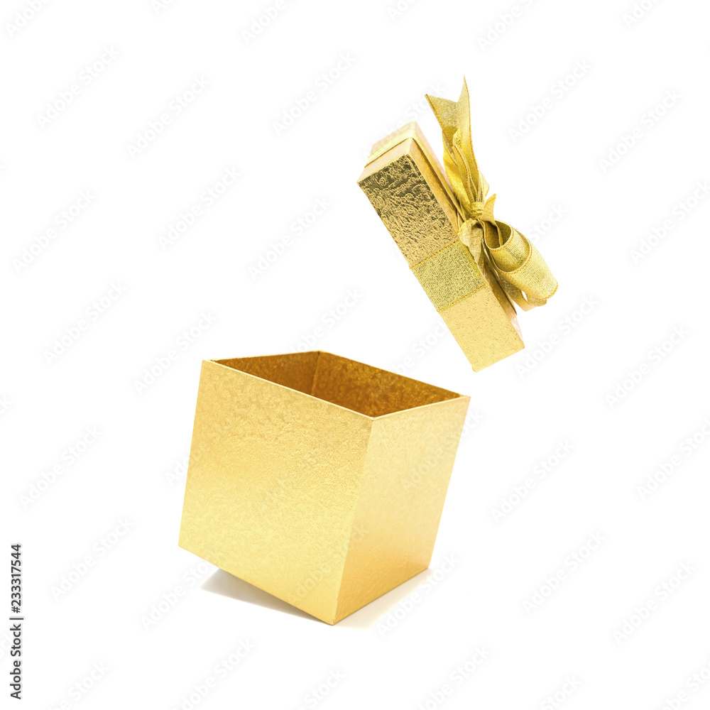 Open empty gold gift box. Stock Photo | Adobe Stock