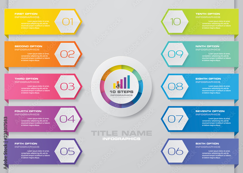 Vetor de 10 steps Timeline infographic element. 10 steps infographic ...