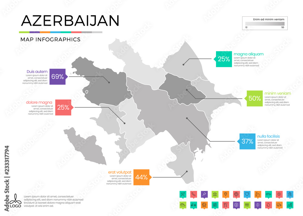 Azerbaijan map infographics with editable separated layers, zones ...